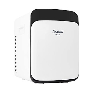 Cooluli 15L Mini Fridge for Bedroom - Car, Office Desk & College Dorm Room - 12V Portable Cooler & Warmer for Food, Drinks, Skincare, Beauty, Makeup & Cosmetics - AC/DC Small Refrigerator (White)