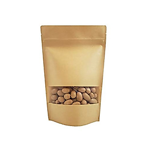 Kraft Stand Up Bags Pouches with Window & Zipper for Food Storage 5" x 8" x 2.7" (Up to 4oz) 100 pcs