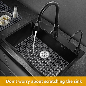Silicone Sink Mat Protectors for Kitchen 26''x 14'' JOOKKI Kitchen Sink Protector Grid for Farmhouse Stainless Steel Accessory with Rear Drain