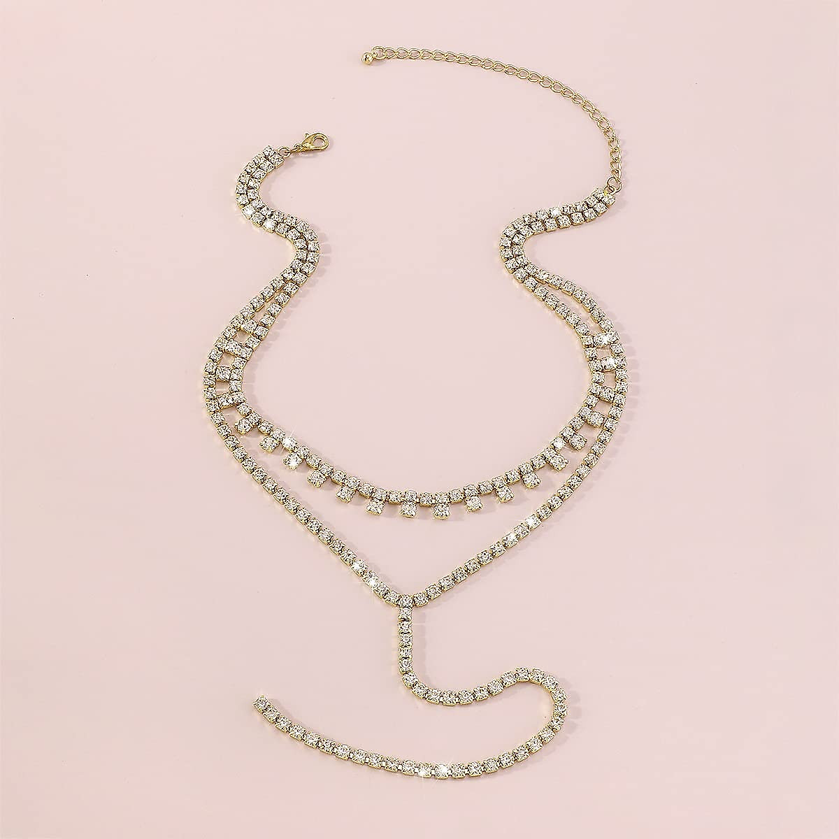 Missgrace 2 Tier Sexy Bar Nightclubs Necklaces Gold Y Long Rhinestones Love Choker Necklace Sparkly Jewerly Wedding Party Prom Bar Necklace Accessories for Women (Gold)