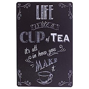 ARTCLUB Enjoy Your Life Metal Plate Sign, LIFE is Like a CUP of TEA Funny Saying Antique Plaque Vintage Poster Kitchen Living Room Wall Decor