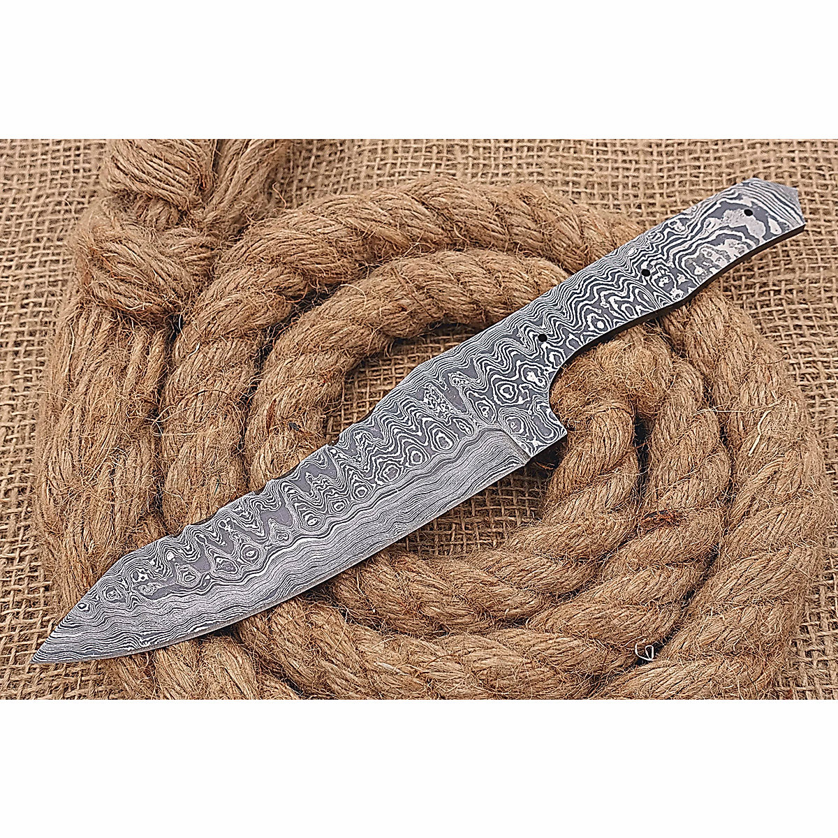 10 inches Long Damascus Steel Nessmuk Blade Skinning Knife, Knife Making Supplies, Hand Forged rain Drop Pattern Damascus Steel Blank Blade Hunting Knife, 5.25" Cutting Edge, 4.5" Scale Space