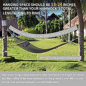 TONAHUTU 13FT Hammocks, Traditional Hand Woven Cotton Rope Hammock with Free Extension Chains for Outdoor Indoor Patio Yard 450 LSB Capacity for Two Person (Dark Grey)