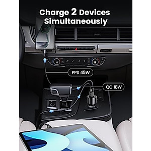 UGREEN 63W USB C Car Charger Adapter, PPS 45W Super Fast Charging 2.0 Type C Car Charger Cargador para Carro, Dual USB Car Charger for iPhone 15/14/13/12, Galaxy S24/S23/S22/Series, iPad, MacBook