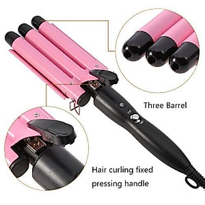 3 Barrel Hair Curling Iron Wand Temperature Adjustable 25mm Hair Waver（Pink）