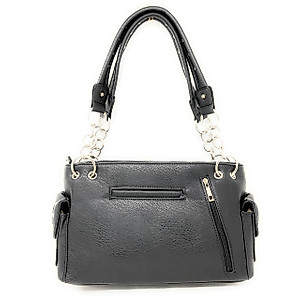 western rhinestone skull concho stitched handbag purse set (black)