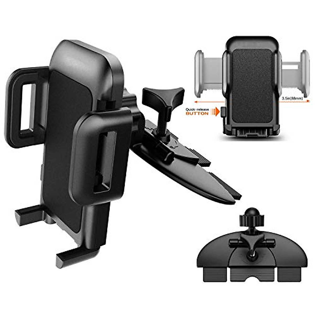 Pokanic Car Cell Phone CD Slot Mount Adjustable 360 Rotation Stand Holder Three-Side Grips Design One Touch Clamp Compatible with iPhone Galaxy Note Pixel Universal (CD Slot Mount)