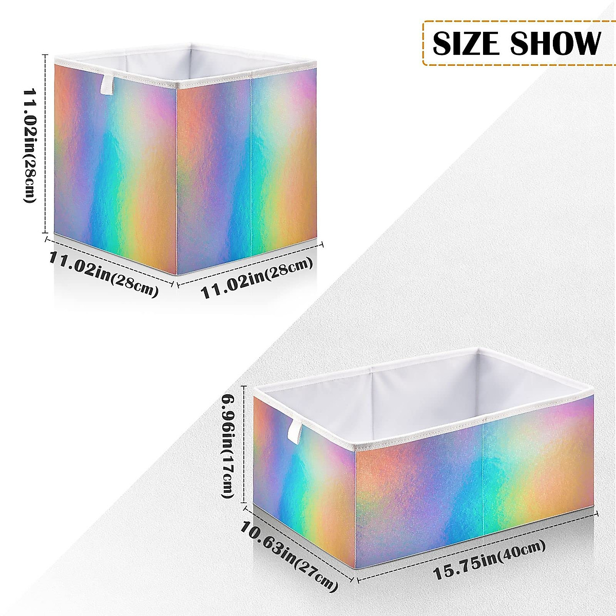 Blueangle Rainbow Holographic Paper Cube Storage Bin, 11 x 11 x 11 in, Large Collapsible Organizer Storage Basket for Home Décor（1076）