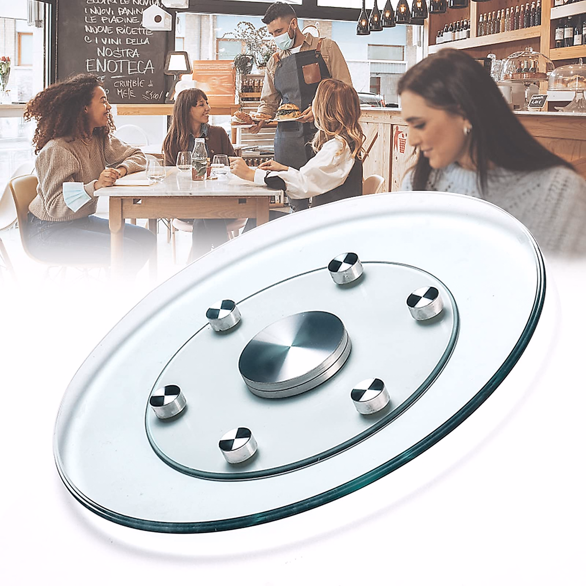 HYSOND Large Glass Lazy Susan Turntable Dining Table with Swivel Assist System Base Giratoria Turntable Organizer Round Tabletop Rotating Serving Tray, for Kitchen Dining/Parties/Wedding Φ60cm/23.6in