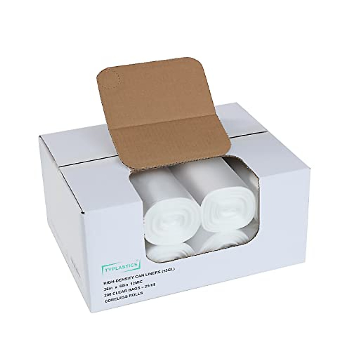 TYPLASTICS 55 Gallon Clear Trash Can Liners - 36" x 60" - HD Garbage Bags - Case of 200