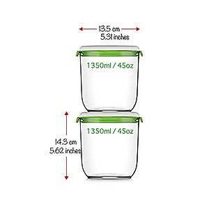 FOSA Vacuum Seal Food Storage System Reusable Large Containers, 2 pack, 45 oz size (Vacuum Pump not Included)