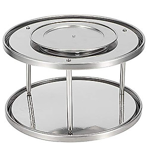 Lazy Susan Turntable Cabinet Organizer, 10.5 Round Stainless Steel Double Layer Turntable Rotating Plate Spice Rack Organizer Kitchen Accessory 10.5x5.9in