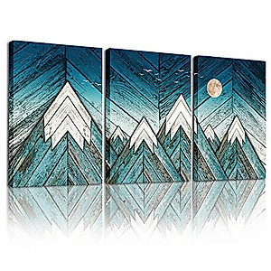 blue Abstract Canvas art Prints Wall Art Paintings for Living Room family kitchen Bedroom bathroom Wall decor modern Wall Artworks mountain Pictures Vintage wood grain 3 Piece Home Decoration posters