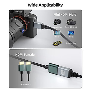 CLAVOOP Mini HDMI to HDMI Adapter, 4K HDMI Female to Mini HDMI Male Cable Adapter Compatible for DSLR Camera, Camcorder, Raspberry Pi Zero/W, Graphics Card, Laptop, HDTV, Projector - Grey
