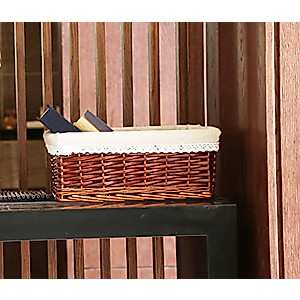 Handmade Wicker Storage Baskets Set, Shelf Baskets Woven Decorative Storage Bins Baskets Organizing Baskets, Nesting Baskets with Linings for Home (Brown)