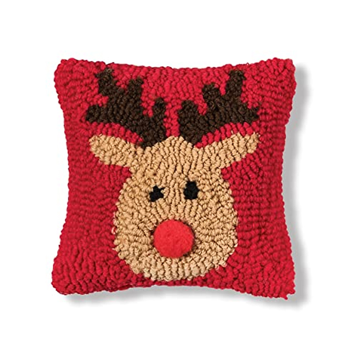 C&F Home Reindeer Games Petite Hooked Christmas Pillow 8 x 8 Red