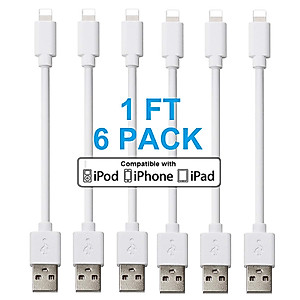Short Phone Charger Cable (6 Pack 1 FT Cord) Compatible with Cellphone, All USB Charging Station, CLZHome Fast Charge & Sync Data Cables for Phone 11 Pro Xs MAX XR X 8 7 7 Plus 6s 6s Plus 6 6 Plus