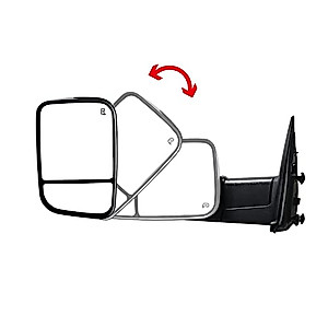 AERDM New Towing Mirrors Compatible with 2002-2008 Dodge Ram 1500 for 2003-2009 Dodge Ram 2500 3500 Pickup Truck Power Heated Side View Pair Set Black Flip-Up Side Mirror