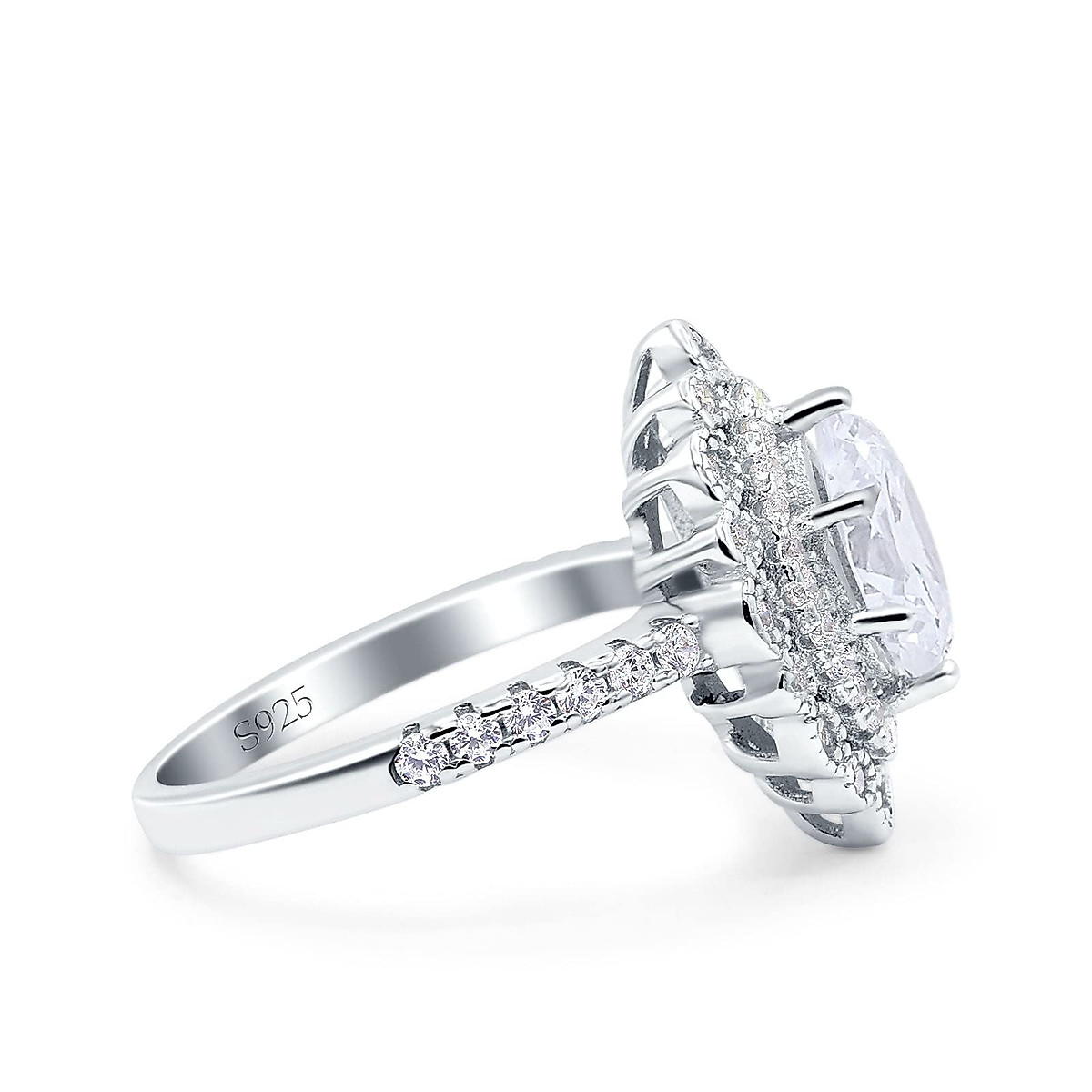 Blue Apple Co. Simulated Cubic Zirconia Size-8 Halo Vintage Style Art Deco Solitaire Accent Marquise Wedding Engagement Ring Round CZ 925 Sterling Silver