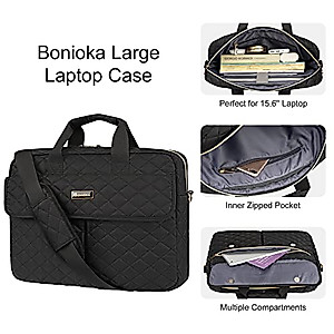 Bonioka Womens 15.6-Inch Laptop & Tablet Bag, Briefcase for Women, Large Laptop Case Computer Book Bag for Office Business Work, Black