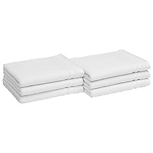 Amazon Basics Cotton Hand Towels, Made with 30% Recycled Cotton Content - 6-Pack, White