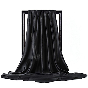 35" Womens Large Satin Square Scarf Silk Feeling Hair Wrapping Gift Headscarf Scarves Black