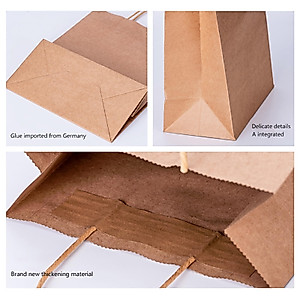 vanhel 100 Pack Brown Kraft Paper Bags with Handles Bulk,8x4.25x10.5 Inches,Brown Paper Bags,Craft Gift Bags,Gift Bags with Handles for Wending,Birthday, Favor,Party,Retail Merchandise Bags