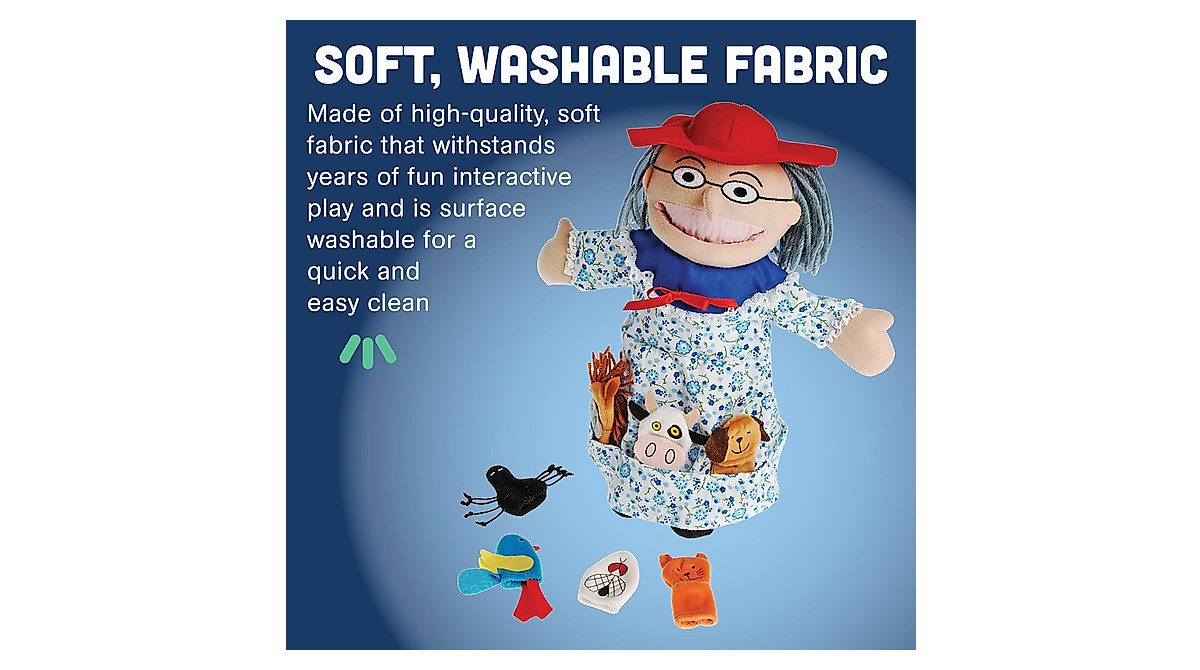 Constructive Playthings Old Lady Doll & Puppet Set for Storytime Fun