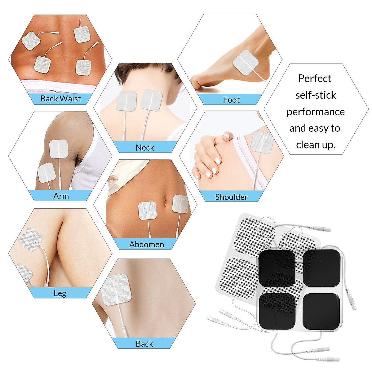 DONECO TENS Unit Pads 2"X2" 48 Pcs Replacement Pads Electrode Patches for Electrotherapy