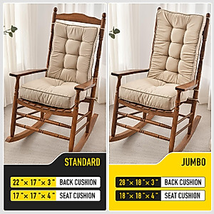 SUNROX Memory Foam Non Slip Rocking Chair Cushion, FadeShield Water Resistant Thicken Durable Tufted Pads, Set of Seat & Back Cushion with Ties for Indoor/Outdoor Rocker, 2 Piece, Husk Birch