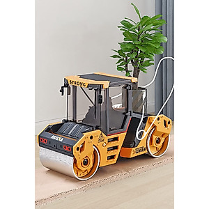 Gemini&Genius Double-Drum Road Roller Toy Construction Vehicle Toy 1/50 Scale Die-cast Grader Engineering Road Planer Vehicle, Asphalt Drum Compactor Alloy Model Toys and Collections for Kids