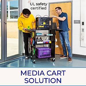 Line Leader Stellar AV Cart | Reimagine Your Teacher Cart with Revolutionary Pegboard Siding & 12 Movable Hooks for Customizable Storage | UL Safety Certified Cart | Keyboard Tray & Drop Leaf Shelving