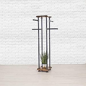 Industrial Pipe and Wood Clothes Rack 4-Way, Garment Rack, Clothing Rack, Closet Organizer, Clothing Storage and Display
