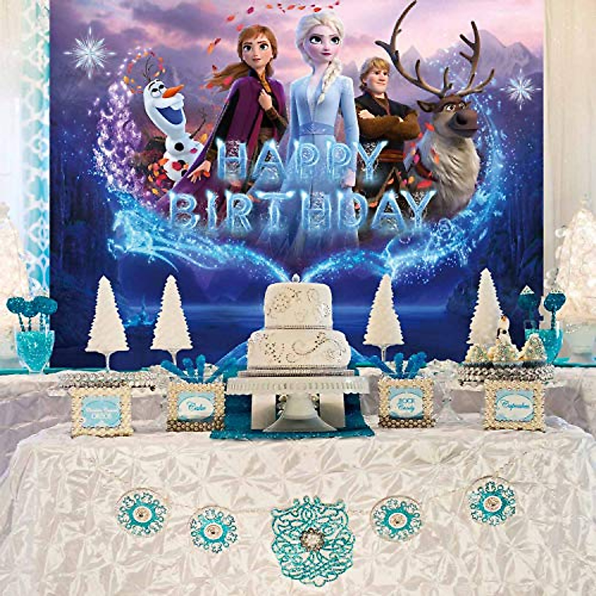 Frozen Backdrop 1st Birthday Backdrop Baby Shower for Girl Elsa Princess Party Supplies Banner Background Photography Ice Castle