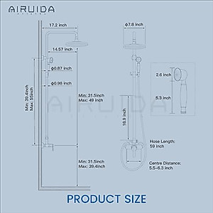 Airuida Shower Fixture, Brass Exposed Pipe Shower System, Chrome Polish 8 Inch Rainfall Shower Head Single handle with Dual Functions Shower Faucet Combo Unit Set