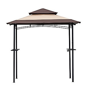 ADUH Outdoor Grill Gazebo 8 X 5 Ft Shelter Tent Double Tier Soft Top Canopy and Steel Frame with Hook and Bar Counters