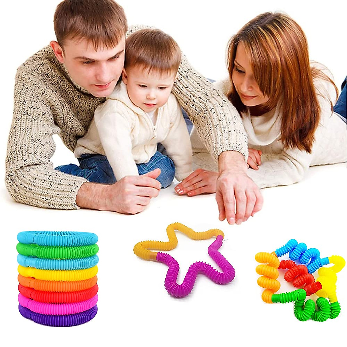 Pop Tubes, 14Pack Pop Tube Fidget Toys for Kids and Sensory Toys for Children and Adult, Fidget Tubes for Stress and Anxiety Relief, Learning Toys for Toddlers