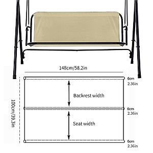 Outdoor Swing Replacement Seat Fabric,600D Thickened Oxford Waterproof Sunscreen Porch Swing Cushions for Patio Furniture Garden Bench,Beige, 57.7X 19.5 x 19.5 in