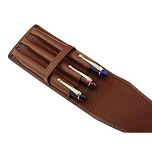 Coffee Leather Fountain Pen Case Pouch 3 Separate Slot Pen Organizer Carrying Holder