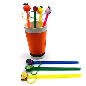 Straw Cover, 9Pcs Silicone Straw Topper, Cute Silicone Reusable Drinking Straw Caps Lids, Soft Silicone Straw Plugs for 7-8 mm Straws(Fruit Straw Cap)