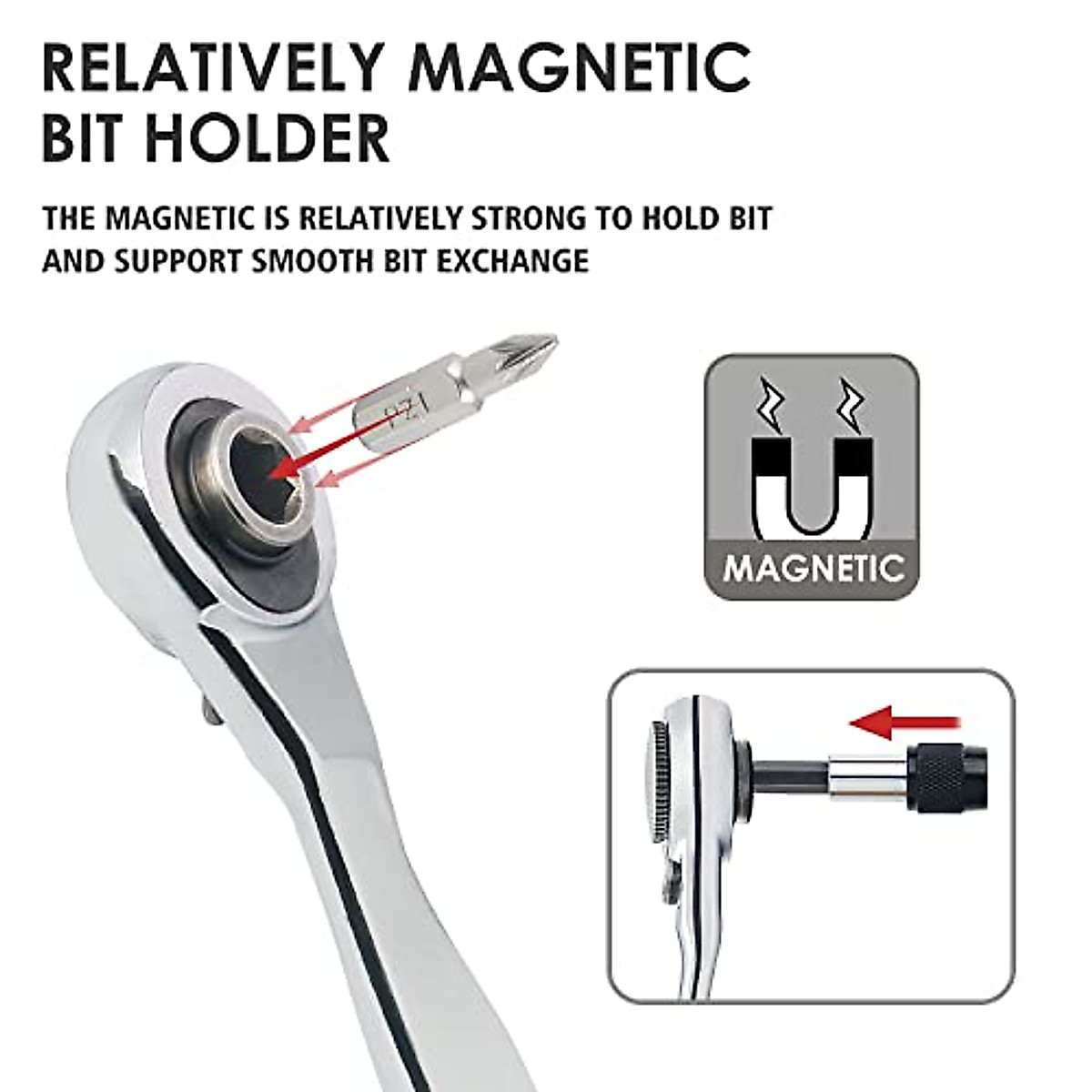 STREBITO Right Angle Screwdriver 32-Piece 1/4 Inch Mini Ratchet Set Low Profile Offset Bit Set with 72-Tooth Ratcheting Wrench Stubby Ratchet 90 Degree Screwdriver for Small Spaces