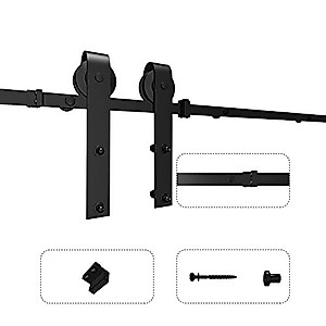 YIGOLD 12ft Sliding Barn Door Hardware Kit,Hardware for Barn Doors Antique Style,Slide Smoothly Quietly,Factory Outlet Upgraded Version Quality Carbon Steel-(J Shape Hanger,Double Door;Black)