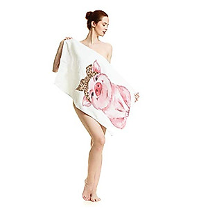 oFloral Pig Hand Towels Cotton Washcloths,Farm Animal Funny Cute Piggy Wearing Leopard Bandana Pink Super-Absorbent Soft Towels for Bath/Yoga/Golf/Hair Towel for Men/Women/Girl/Boys 15X30 Inch