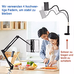 Tablet Stand for Bed, Adjustable and Foldable Tablet Stand Holder with 360 Degree Rotation for iPhone iPad Cellphone Tablet Kindle Fire, or Other 4.7-12.9 inch-Screen Devices (Black)(Extended Arm)