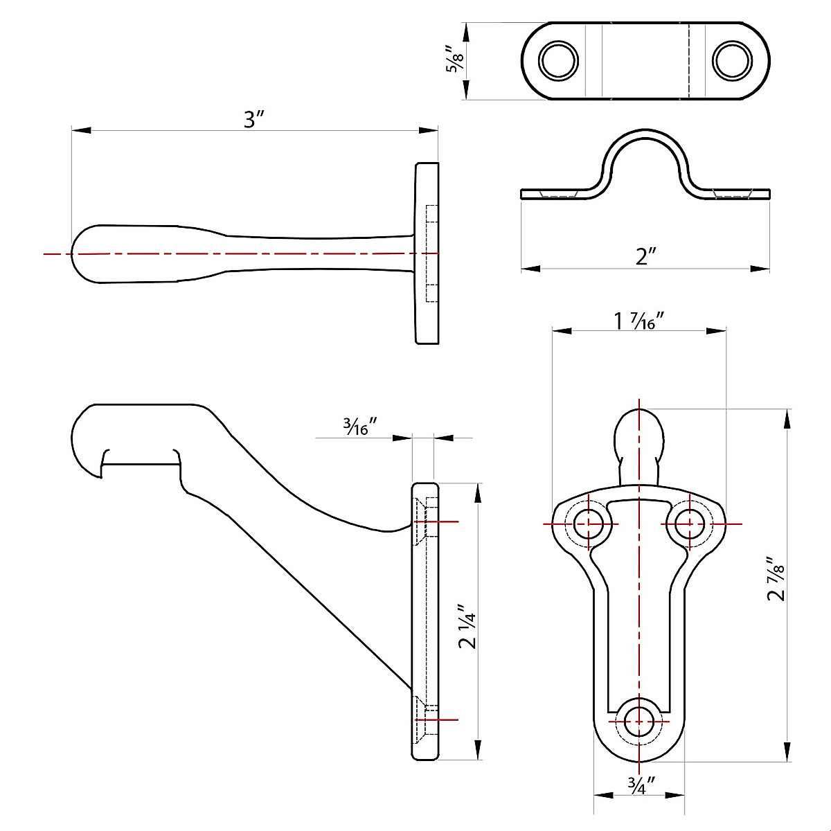 Triumph Hardware,3 Pack,3" Heavy Duty Handrail Bracket Brushed Nickel,stair railing bracket