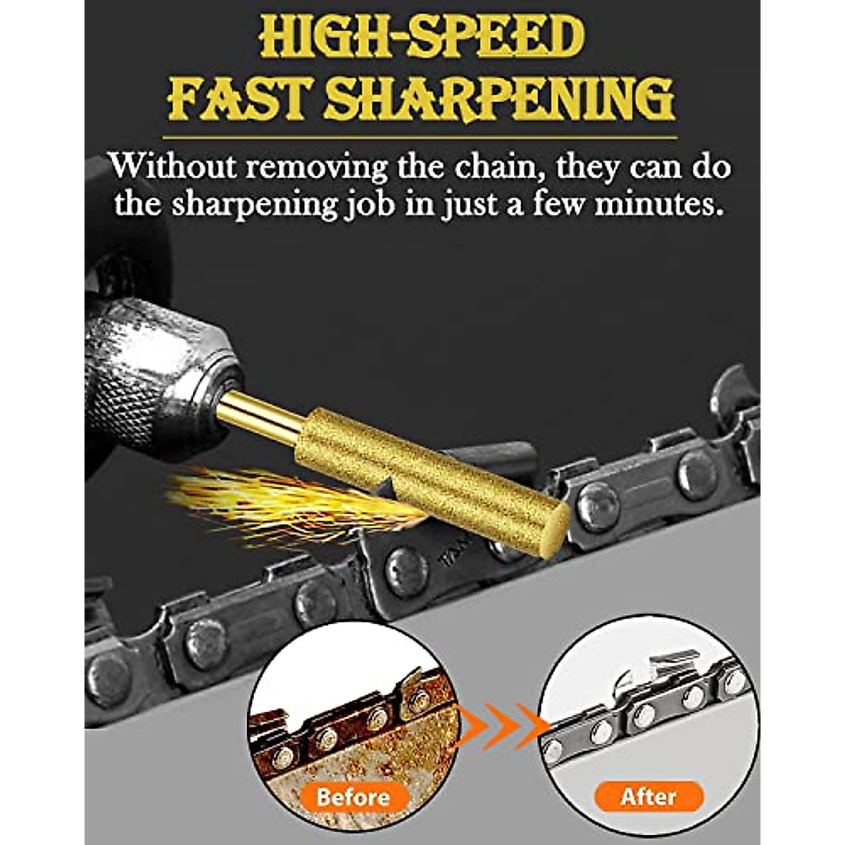 Shitime 45 Pcs Diamond Chainsaw Sharpener 1/8" Shank, High Hardness Burr Grinding Stone Chainsaw Sharpening Kit for Chain Saw Stone Jewelry Wood (5/32'', 3/16'', 7/32'')