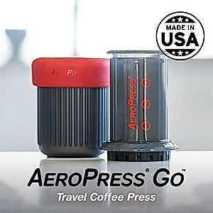 Aeropress Go Portable Travel Coffee Press Kit, 1-3 Cups in a Minute, Coffee, Espresso, & Cold Brew Maker, Manual Coffee Making Machine for Travel, Includes Mug & Lid