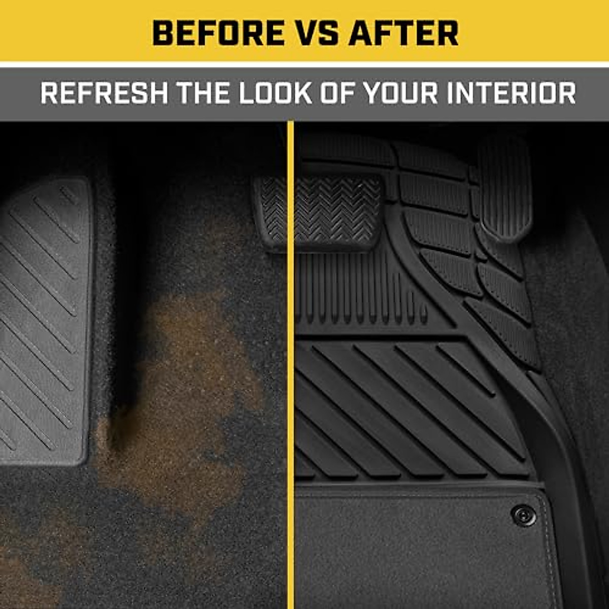 CAT® Detachable Deep Dish Car Floor Mats w/ Removable Carpet Liner - Universal Fit for SUVs Trucks Sedans Washable Easy-Clean Automotive Floor Liners Heavy Duty All Weather Non-Slip Comfort - Charcoal