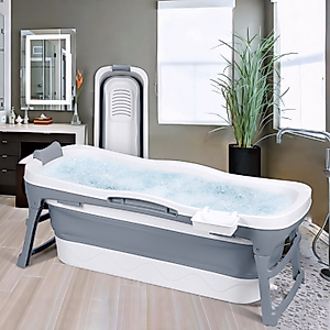 Portable Bathtub for Adult - Large 56'in Foldable Collapsible tub - Ergonomically Designed for the Ultimate Relaxing Soaking Bath. Ideal for Small Spaces - Quick,Folding Bathtub