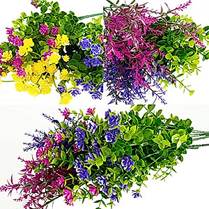 KLEMOO 12 Bundles Outdoor Artificial Fake Flowers UV Resistant No Fade Boxwood Faux Plastic Shrubs Plants for Garden Patio Porch Window Box Home Wedding Farmhouse Hanging Décor